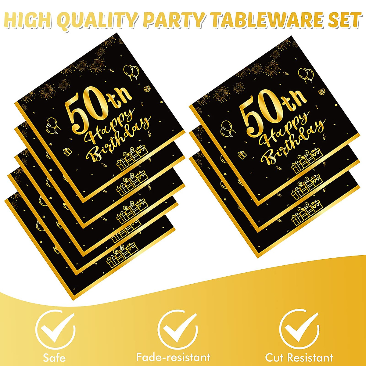 KHAIVI 50th Birthday Decorations Men Women-20 Dessert Plates and 20 Napkins for 50th Birthday 50th Anniversary,Severs 20 Guests