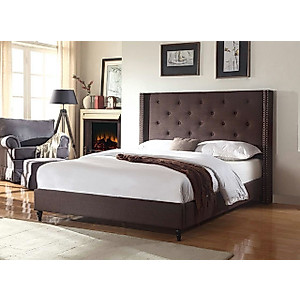 Home Life Premiere Classics Cloth Brown Linen 51" Tall Headboard Platform Bed with Slats Full - Complete Bed 5 Year Warranty Included 007
