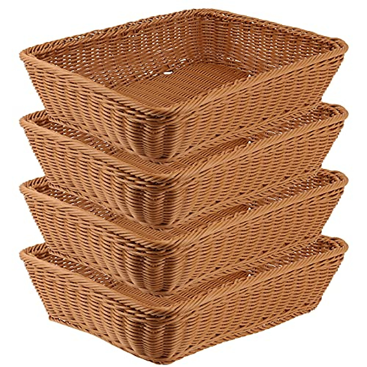 4 Pack 11.8 Inches Poly Wicker Woven Bread Baskets, Imitation Rattan Baskets, Poly Woven Baskets for Fruit, Food, Vegetables2