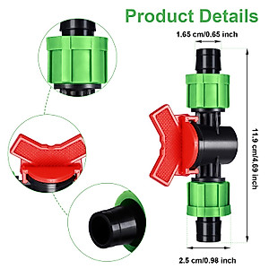 Hotop 6 Pieces Drip Irrigation Shut-Off Valve 1/2 Inch Universal Drip Irrigation Tubing Coupling Valve, Compatible with 16-17mm Drip Tape Tubing Sprinkler System (Green Red)