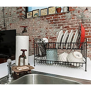 Creative Co-Op 2-Tier Metal Dish Rack with Utensil Compartment