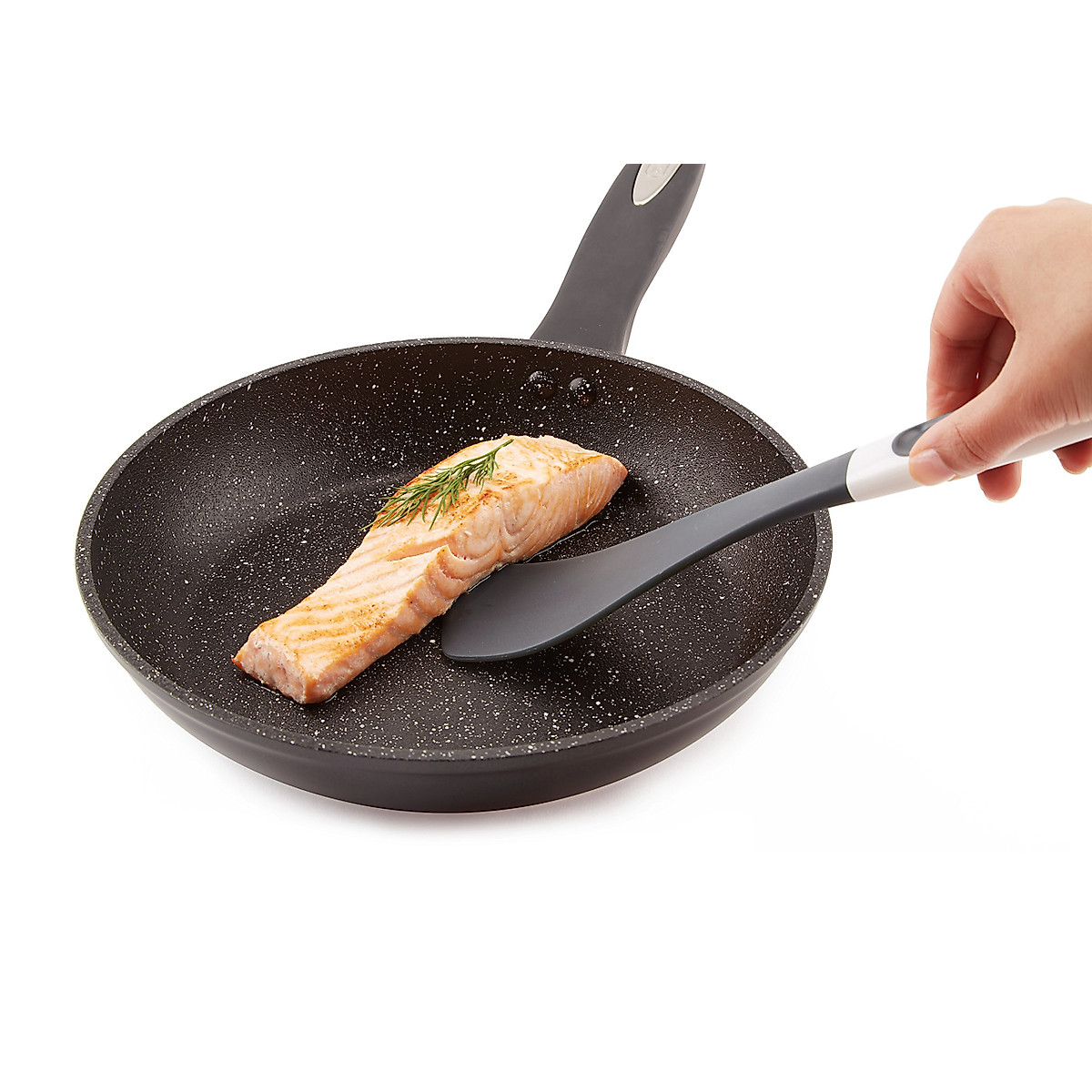 Zyliss Easy Lift Turner Silicone Spatula - Angled Head for Easy Food Turning - 11.5in Rubber Spatula for Frying Pan & Stir Fry Cooking, Dishwasher Safe - Flipper Spatulas for Kitchen Use - Grey/White