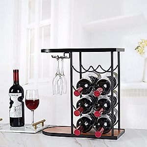 TRSPCWR Wine Rack for Countertop, Tabletop Wood Wine Holder with Glass Holder, Hold 8 Wine Bottles and 2 Glasses, Perfect for Home Decor & Kitchen Storage Rack