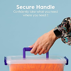 IRIS USA Plastic Storage Bins with Lids 5.4 Qt. Craft Organizers and Storage with Handle, Art Supply Storage Organizer, Arts and Crafts Organizer, Stackable and Secure Latch, Clear/Violet - 6 Pack