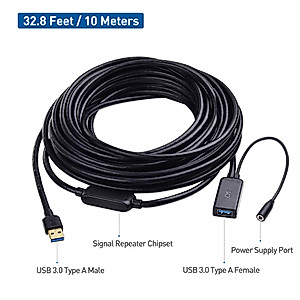 Cable Matters Active USB Extension Cable 32.8 ft / 10m (USB 3.0 Extension Cable Male to Female) with Signal Booster for Hard Drive, Webcam and More