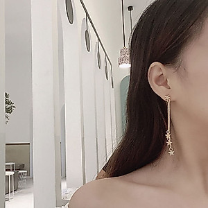 Meteor Star Pendant Earrings for Women Jewelry Gold Silver Lucky Star Dangle Earrings Long Star Tassel Drop Earrings (Star Tassel Earrings-Gold)