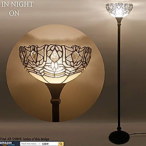 WERFACTORY Tiffany Floor Lamp White Crystal Stained Glass Light 12X12X66 Inches Pole Torchiere Standing Corner Torch Uplight Decor Bedroom Living Room Home Office S508W Series
