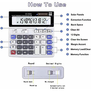 Desk Calculator Large 12 Digit Display, Dual Power Basic Calculator Desktop, Big Button for Office, Business, Home and School (Grey).