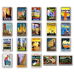 VINTAGE TRAVEL POSTERS postcard set of 20. Post cards depicting the original 1920s-1940s posters. Variety pack poster reprint postcards. Made in USA.