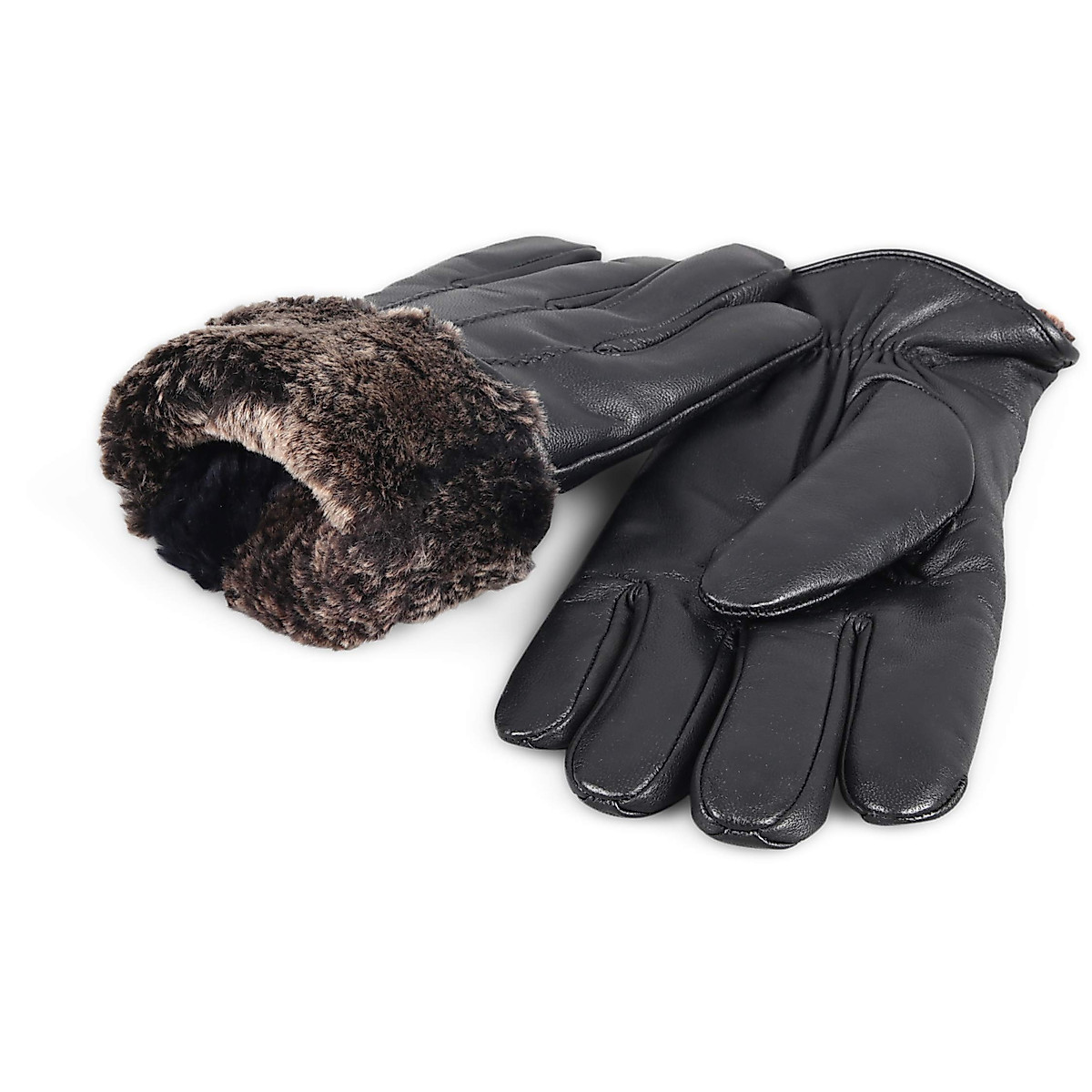 Zavelio Men's Premium Shearling Sheepskin Fur Lined Leather Gloves Black Xlarge