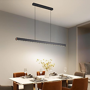 Mikeru Dimmable 3000k-6000k Linear Pendant, 39 Inch Modern LED Pendant Light with Remote Control, Adjustable Cable Suitable for Office Dining Room Kitchen Island, Billiard Room (39inch)