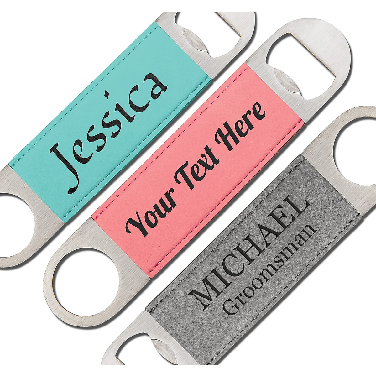 Custom Engraved Stainless Steel Classic Paddle Style Bottle Opener - Personalized Pub Beer Opener Gift for Groomsmen, Men, Women, Bartender (Pink)