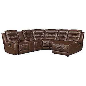 Lexicon Noura Modular Reclining Sectional Sofa, Right Chaise and Left Recliner (Power), Brown