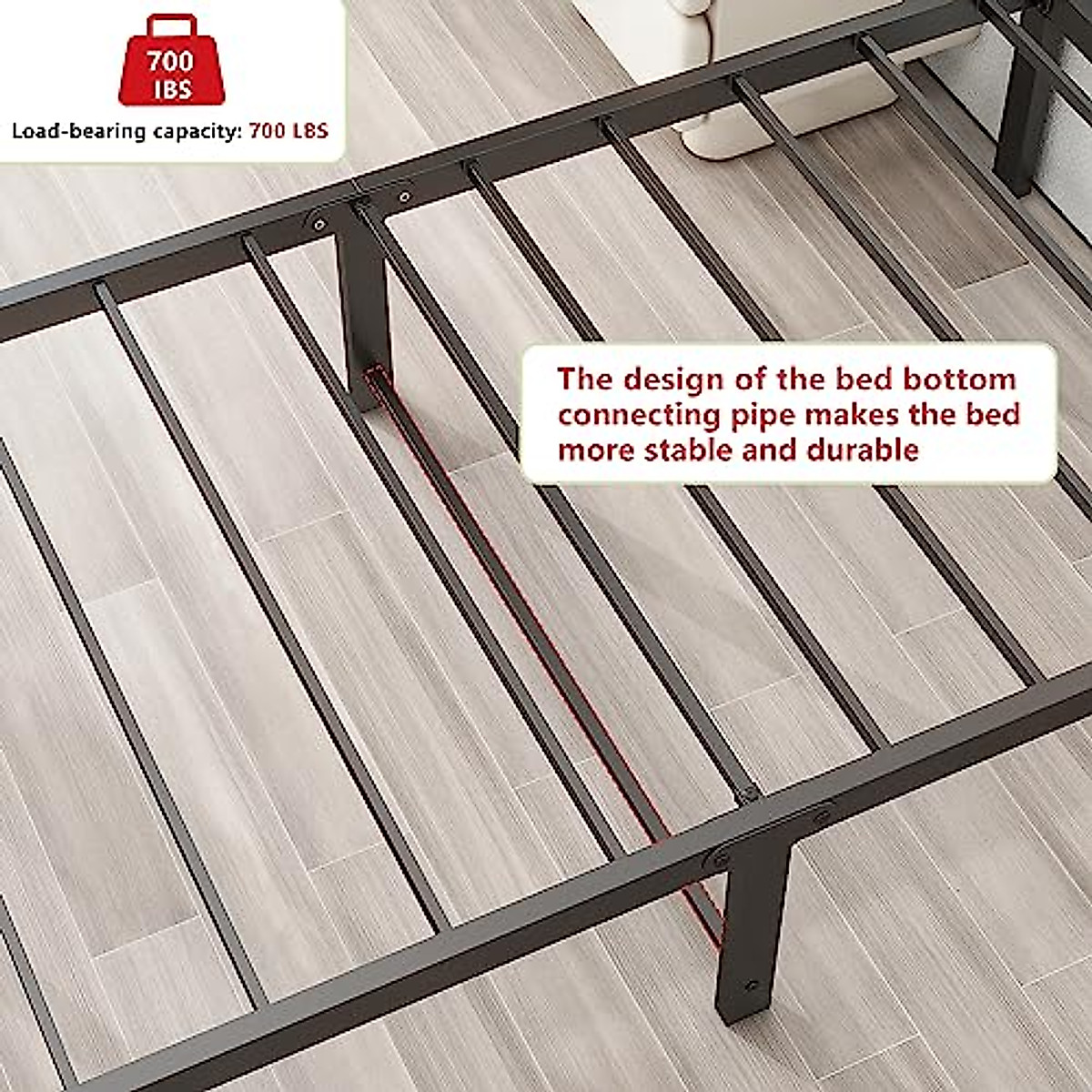 JUISSANO 14 Inch Twin Bed Frames, Metal Platform Bed Frame Twin Size, Mattress Support, No Box Spring Needed, Black