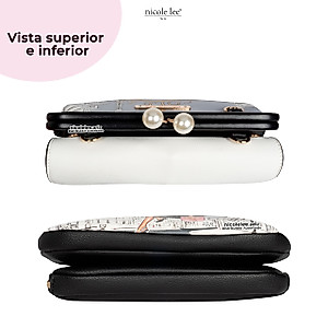 Nicole Lee Pearl Kiss Lock Envelope Crossbody Handbag, Women's Fashion Print Vegan Leather Clutch (Dreaming the City)