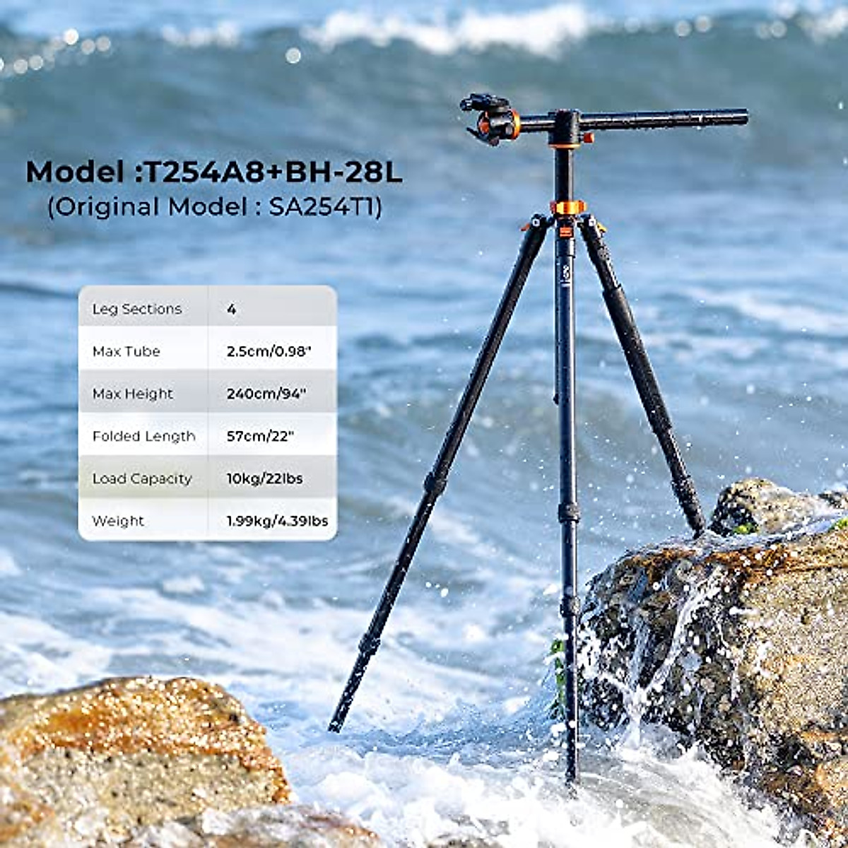 K&F Concept 94 Inch Camera Tripods 4 Section Ultra High Aluminum Professional Detachable Monopod Tripod with 360 Degree Ball Head Quick Release Plate for DSLR SLR Cameras T254A8+BH-28L (SA254T1)