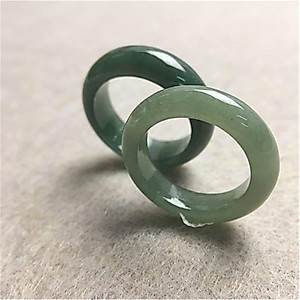 CAOMIAN Natural Gray Green Burma Jadeite Narrow Band Ring Grade A Jade Finger Circlet Lady Jewelry Gift Pendant (Ring Size : 6)