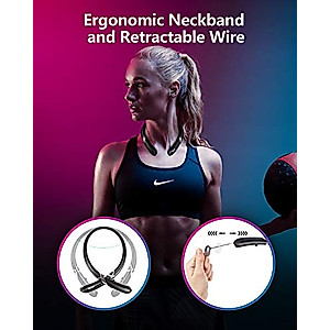 HaiYusen Bluetooth Headphones, Bluenin Neckband Wireless Headphones Bluetooth 5.0 Retractable Earbuds Stereo Headset CVC 8.0 Noise Cancelling Call Vibrate Alert Earphones with Mic (Black)