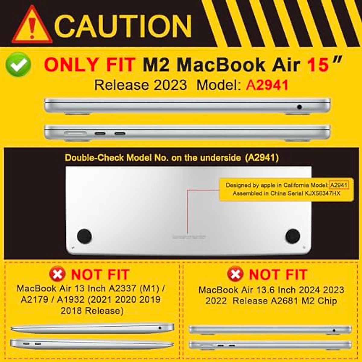 Batianda Compatible with New MacBook Air 15 inch Case 2024 M3 M2 Chip Model A3114/A2941, Hard Shell Case with Screen Protector TPU Keyboard Cover and OTG adapter, Crystal Clear