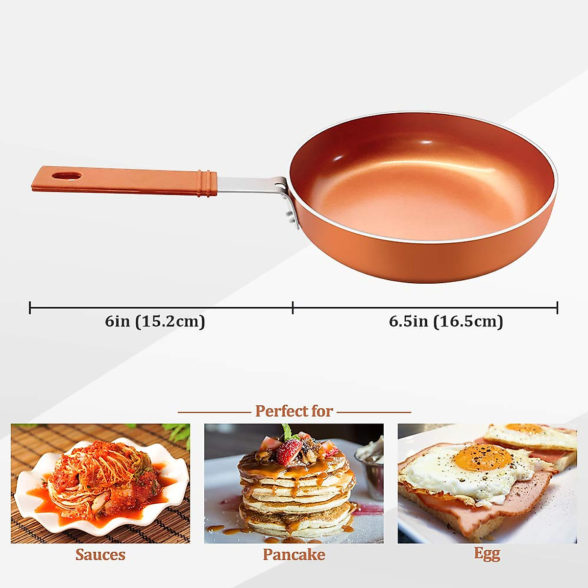 SHINEURI Mini 6 1/2" Inch Nonstick Copper Pan Nonstick Pan Copper Fry Pan Copper Nonstick Pan Copper Ceramic Pan Mini Nonstick Omelet Pan Copper Frying Pan Mini Pan Extra Small Pan for 1 Person Meal