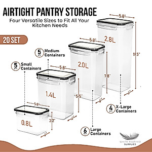Airtight Food Storage Containers with Lids - 40 PC LARGE SIZE (20 Containers + 20 Lids) Kitchen & Pantry Organization - BPA Free Plastic Food Canister - Cereal, Rice, Flour and Sugar Containers