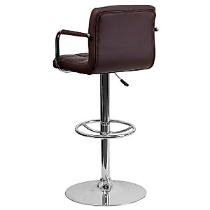 Flash Furniture Genna Adjustable Bar Stools | Set of 2 Brown Counter Height Barstools with Back and Armrest