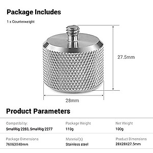 SMALLRIG Removable Counterweight 100g for DJI Ronin S / Ronin RS 2 / Ronin-SC / Ronin RSC 2 and Zhiyun Gimbal Stabilizers – 2284