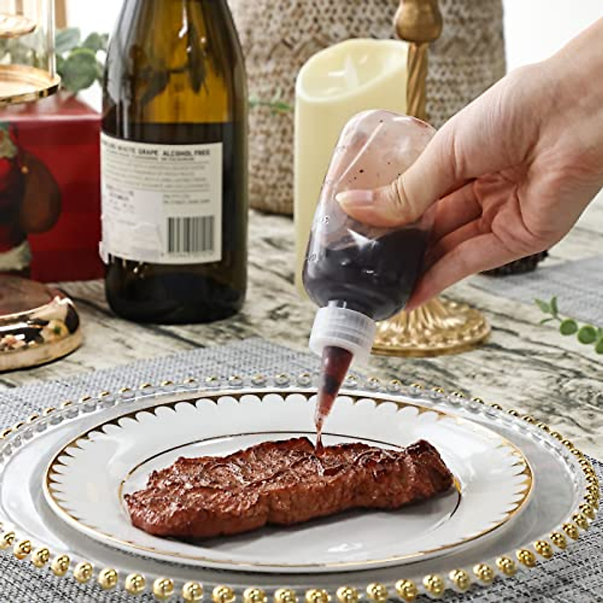 CUCUMI 16pcs 4oz Plastic Squeeze Bottles, with Red Tip Caps and Measurement, with Extra 1 Funnel, 18 Kraft Paper Stickers and 1 Brush for Crafts, Art, Glue, Kitchen Condiments