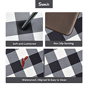 Sunlit Set of 2 Anti Fatigue Kitchen Floor Mat, Non Slip Waterproof Comfort Standing Mat, 0.4 Inch Thick Cushioned Farmhouse Kitchen Rug Runner, White Black Buffalo Check (17"x28"&17"x47")