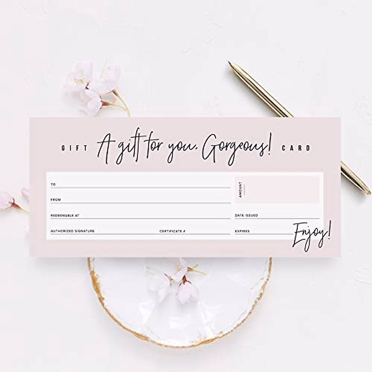 Bliss Collections Blank Gift Certificate, Hello Gorgeous, Card and Paper Vouchers for Small Businesses, Hair Salons, Beauty Bars, Restaurants, 4"x9" Heavyweight Cards (25 Certificates)