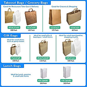 Reli. 100 Pack | 7"x3.15"x8" | Small White Paper Bags w/Handles | Kraft Paper Gift Bags/Shopping Bags | White Paper Bags for Retail, Merchandise, To Go, Parties, Small Items (White)
