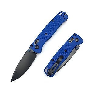 6.5 Inch Manual Open 533 Bugout Folding Knife, Axis Lock Pocket Knife with 2.6 Inch 7Cr17Mov Blade Blue Grivory Handle, Folding Pocket Knife with Belt Clip for Camping Hunting