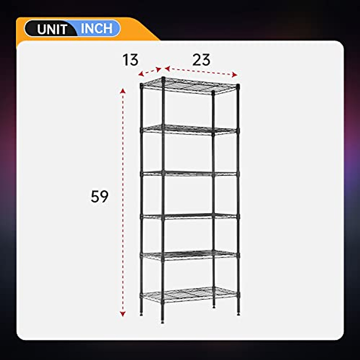 BestOffice Adjustable Wire Shelving Storage Shelves Heavy Duty Shelving Unit for Small Places Kitchen Garage (Black, 13" D x 23" W x 59" H)
