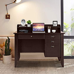 WATERJOY 48" Computer Desk with 4 Storage Drawers and Hutch Wood Executive Table for PC Laptop Table