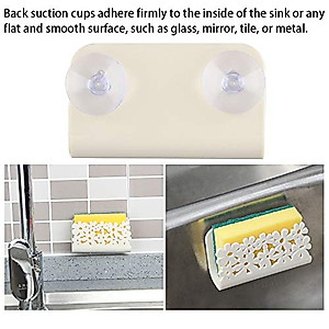 Never Rust Plastic Sponge Holder, Tomorotec Sink Caddy Sink Suction Cups Easy Access Holder Shower and Kitchen Organizer Quick Drain Easy Attach (Beige)