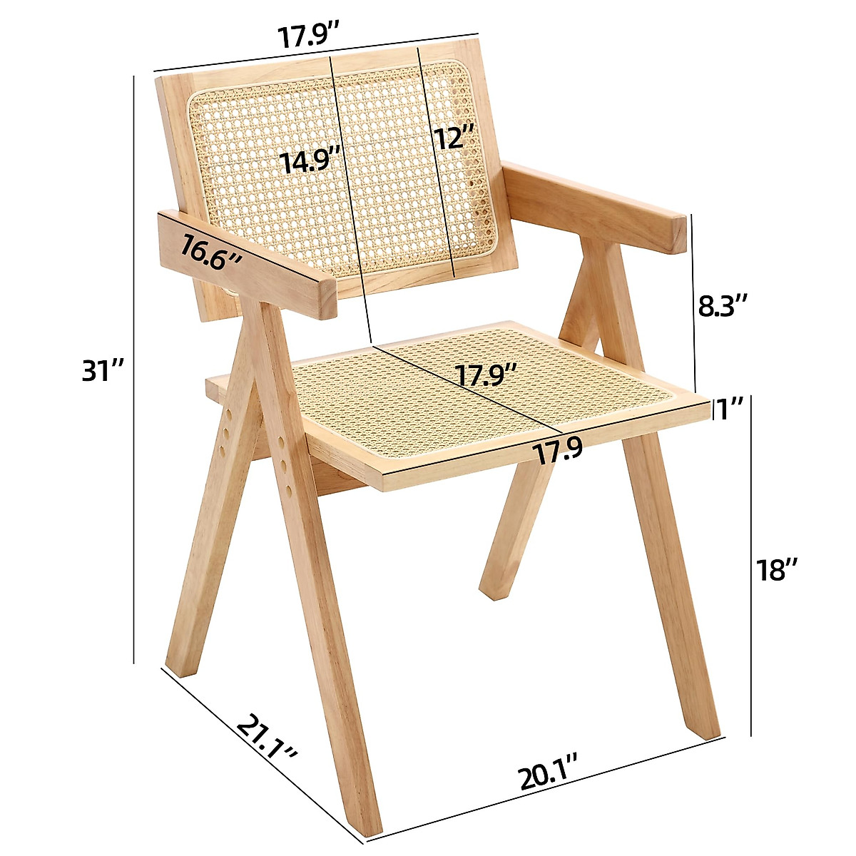 Westice Rattan Dining Chairs Set of 6, Wooden Kitchen Chairs with Faux Cane Seat & Backrest, Solid Wood Legs, Comfy Farmhouse Retro Side Chair for Indoor Dining Room, Natural