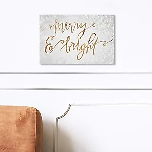 Wynwood Studio Holiday and Seasonal Wall Art Canvas Prints 'Merry & Bright' Christmas Home Décor, 24" x 16", Gray, Gold