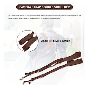 Double Camera Strap,Camera Shoulder Strap for Two Cameras,Adjustable Leather Double Camera Harness Brown