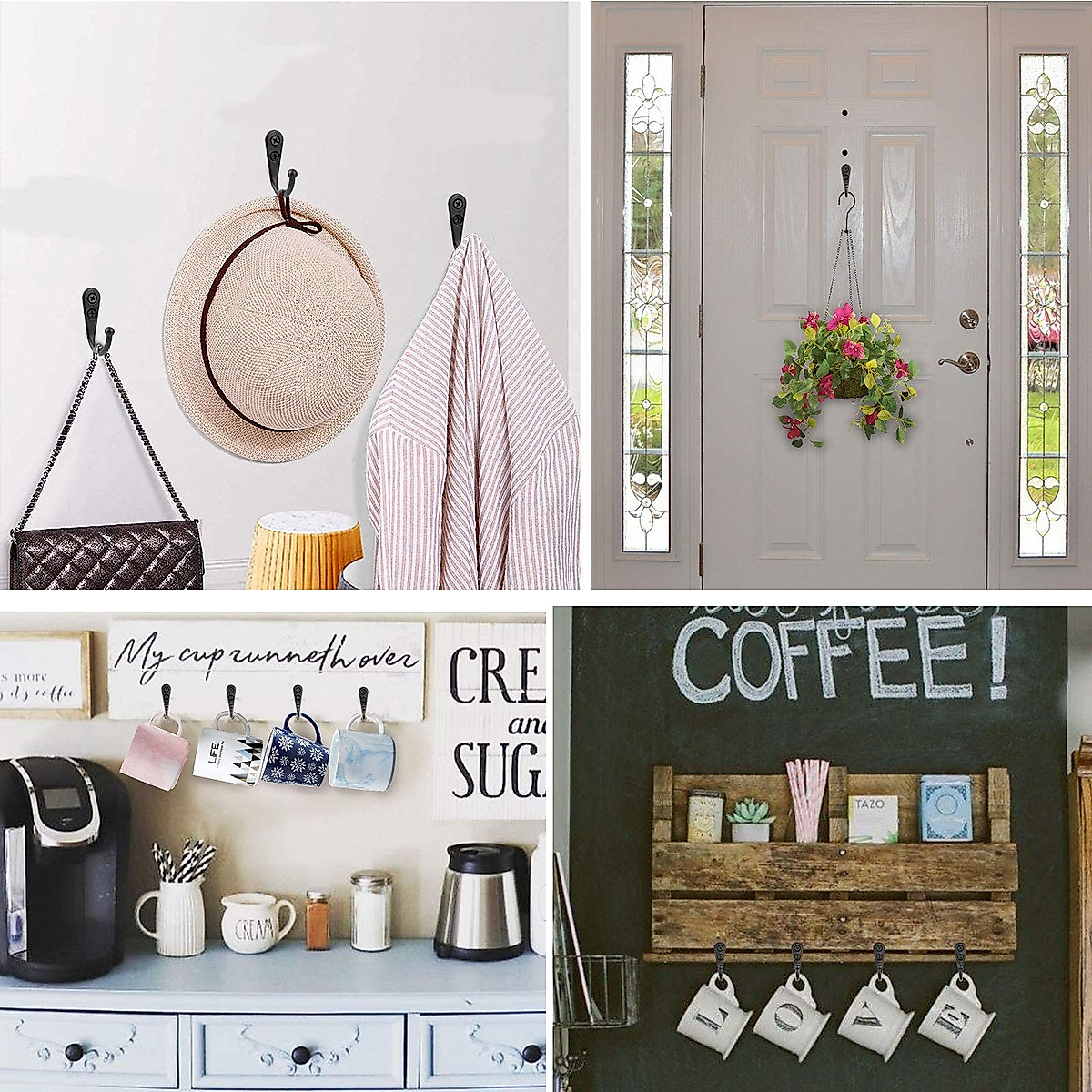 ZAYBOD 15 Pcs Black Wall Mounted Coat Hooks, Hanger Hook with 30 Pieces Screws for Hanging Hat, Towel, Key, Robe, Coats, Scarf, Bag, Cap, Coffee Cup, Mugs