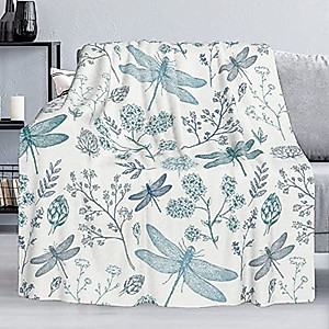 Dujiea Blue Dragonfly Fuzzy Flannel Blanket Throw 40"X50", Super Soft Lightweight Blanket Throw for Couch Chair Sofa, Cozy Bed Blanket for Kids Adults