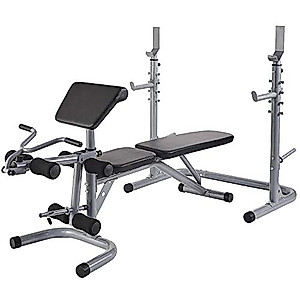 BalanceFrom RS 60 Multifunctional Workout Station Adjustable Olympic Workout Bench with Squat Rack, Leg Extension, Preacher Curl, and Weight Storage, 800-Pound Capacity, Gray