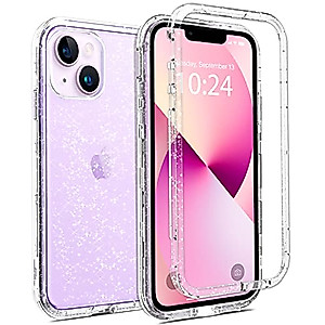 Coolwee Crystal Glitter Full Protective Compatible Apple iPhone 14 Case Military Drop Protection Heavy Duty Hybrid 3 in 1 Rugged Shock-Absorbent Transparent Shiny Clear Bling Sparkle
