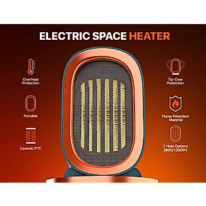 Ceramic Space Heater for Indoor Use, Overheat Protection, Tip-Over Protection, Low Noise Heating, Safe Electric PTC Portable Fan for Office Home Room, White Smart Handy Warmer for Bedroom Desktop