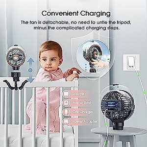 Ausic Misting Fan, 100ml Stroller Fan with Mist, Portable Fan Outdoor 360° Pivot, Clip on Fan Detachable Tripod, Personal Beach Fan, Golf Cart Fan, Handheld Fan, Desk Fan for Treadmill, Car Seat