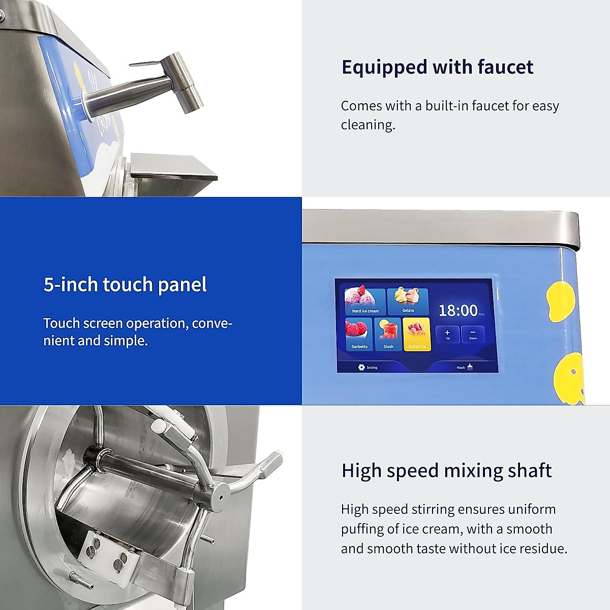 Mvckyi Commercial Hard Ice Cream Machine with faucet, 60L/H Gelato Hard Serve Ice Cream Maker with Digital Control Panel, Frozen Fruit Yogurt Batch Freezer for Restaurant Snack Bar Cafe, 3000W