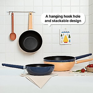 Dr.HOWS Allday Nonstick Wok Pan 9.5 Inch Stir-Fri Pan with Bakelite Handle, PFOA/PFOS Free, Works on Gas, Induction, Ceramic, Halogen, and Electric, Bijou Blue