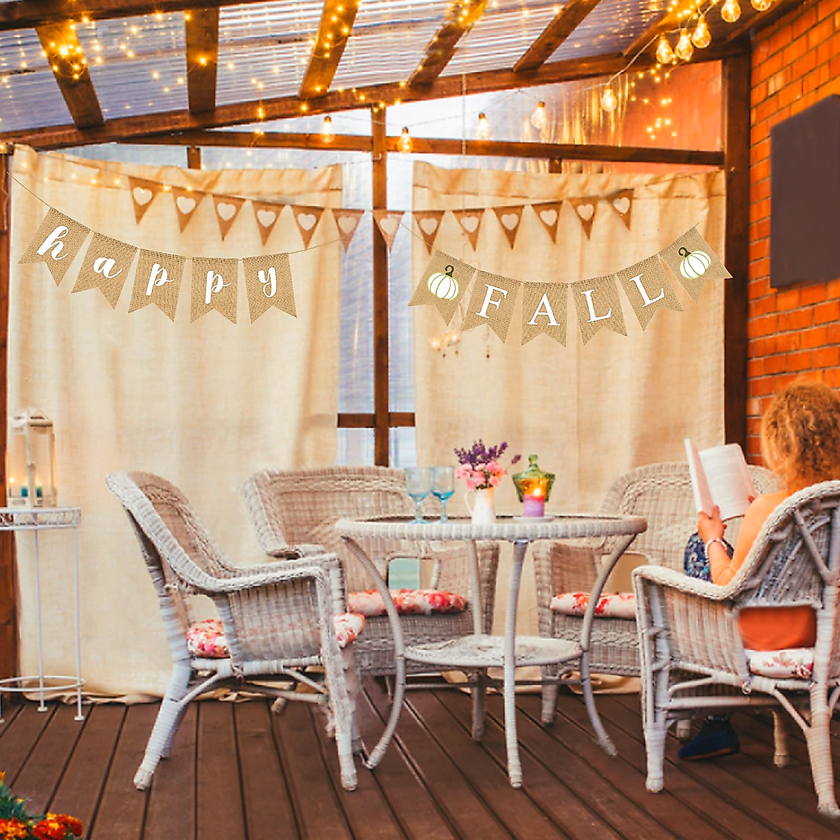 Cmaone Happy Fall Burlap Banner White Pumpkin Garland Harvest Home Decor Bunting Flag Party Fireplace Thanksgiving Day Decoration