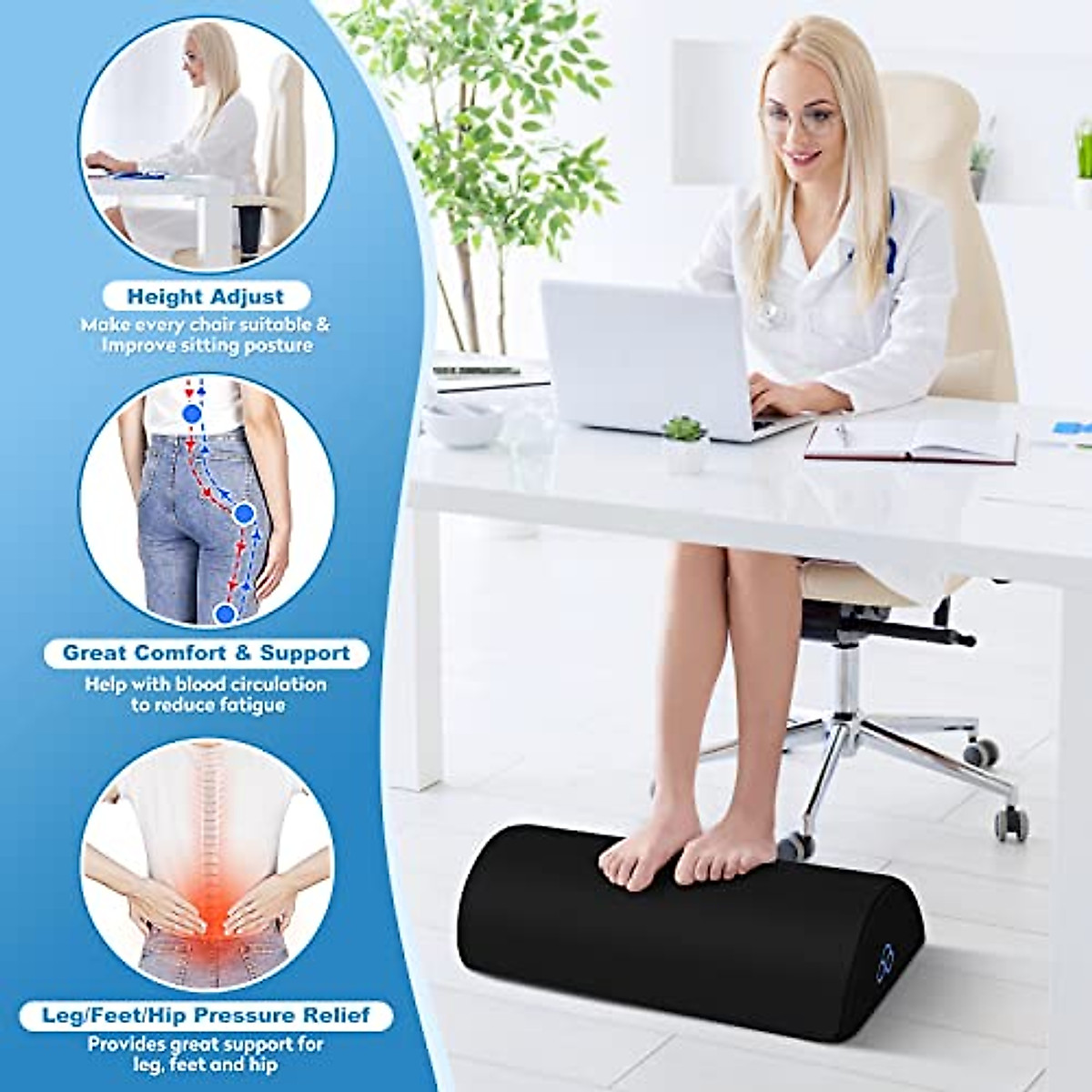 StepLively Foot Rest Under Desk at Work & Gaming - Office Desk Accessories for Desk Foot Rest Gaming Accessories for Gaming Chair - Memory Foam Footrest Pillow for Feet Support, Pain Relief (Black)