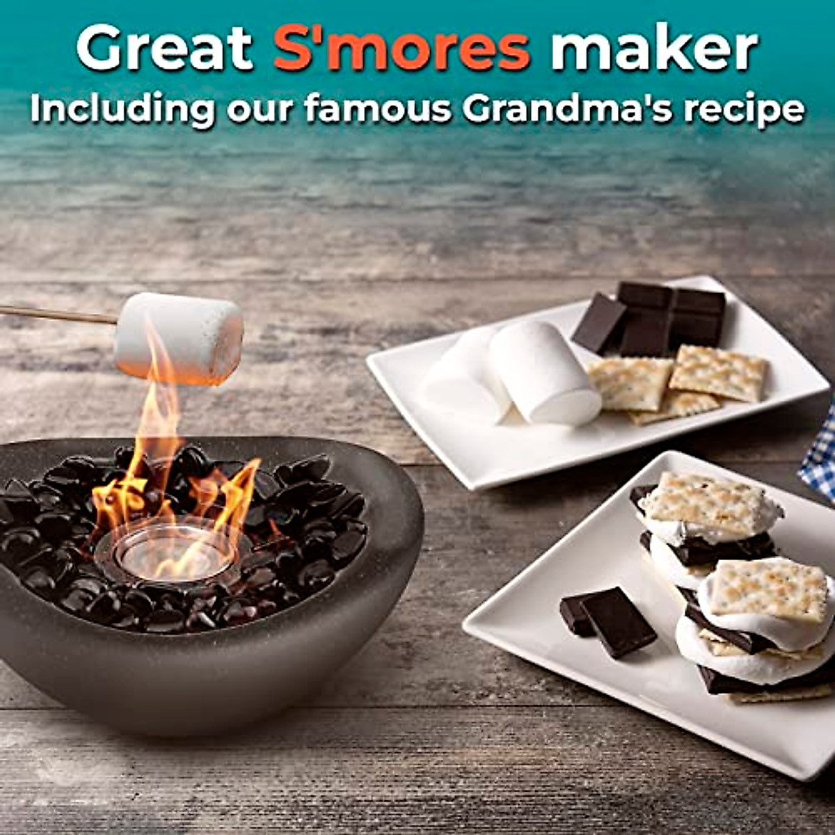 Keystone Peak Firepit - New 2024 - Concrete Tabletop Fire Pit for Indoor and Outdoor - Large Multi-Fuel Fire Bowl (11") - Small Personal Fireplace for Patio Balcony and Coffee Table - Black