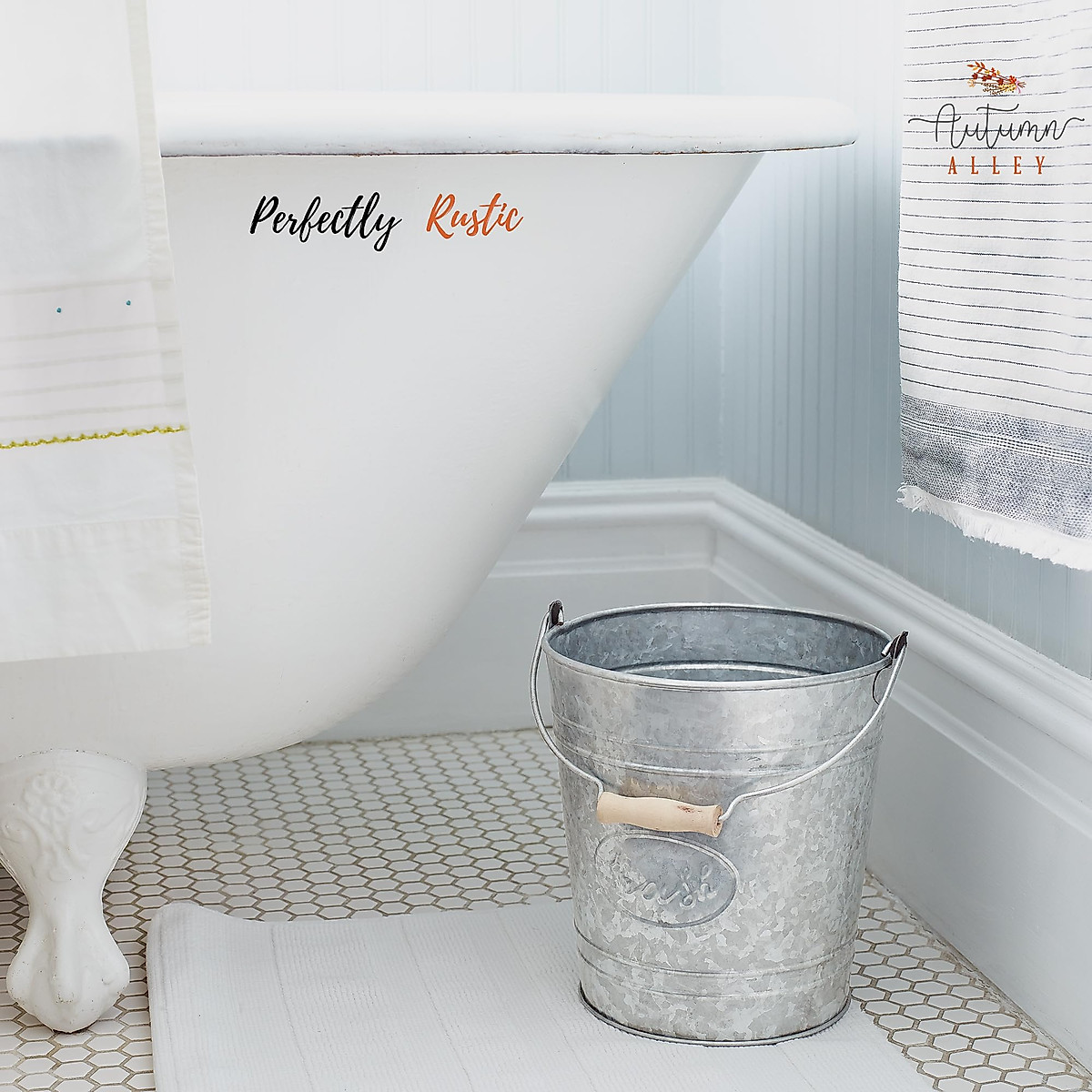 Autumn Alley Farmhouse 2 Pack Bathroom Trash Can - Rustic Galvanized Trash Can Bucket with Wooden Grip for Rustic Bathroom, Farmhouse Kitchen, Country Home Décor, 7 Liter, Galvanized Grey